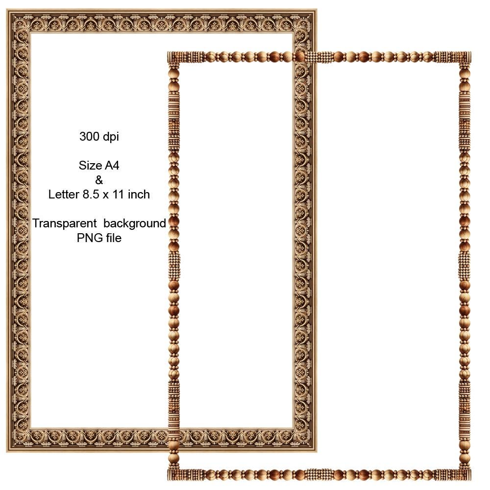 Carved Wood Watercolour Borders Frames Timber Beads Clip Art Bundle 11 ...