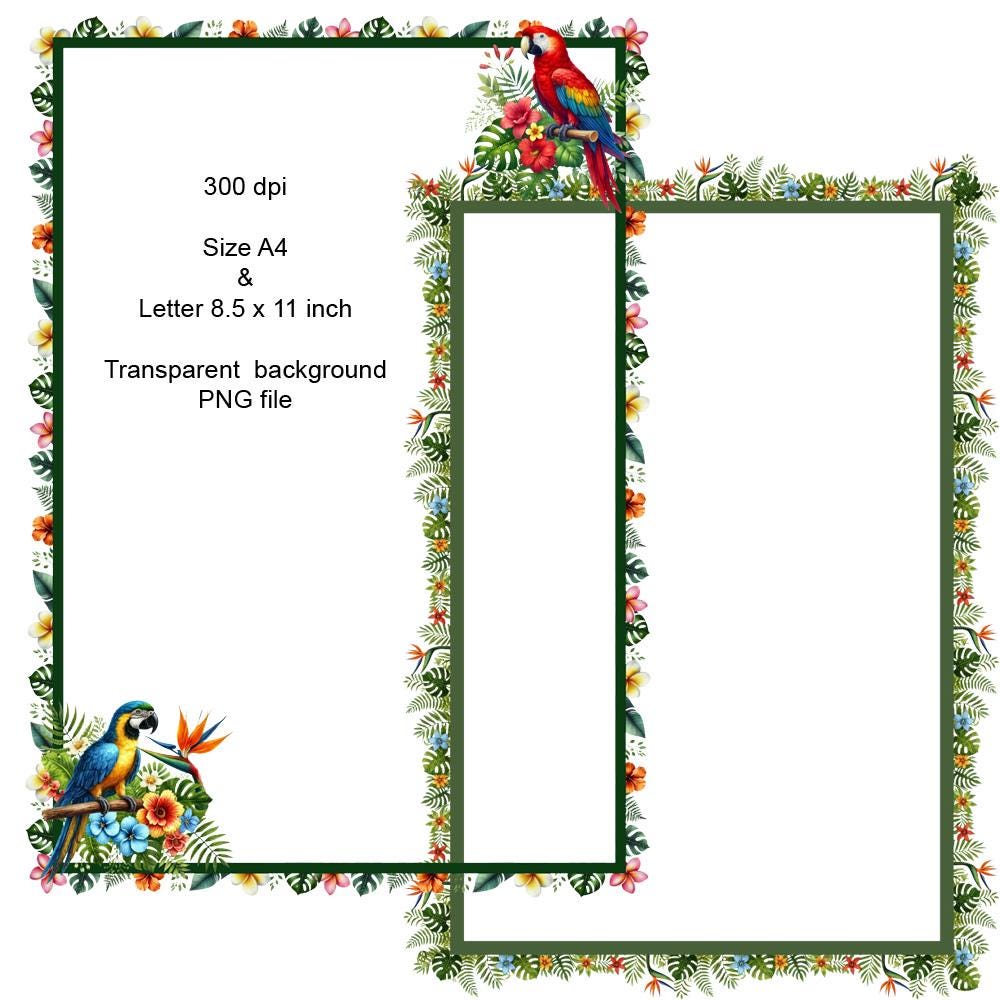 Jungle Watercolour Borders Page Frames Clip Art Bundle 8 Digital ...