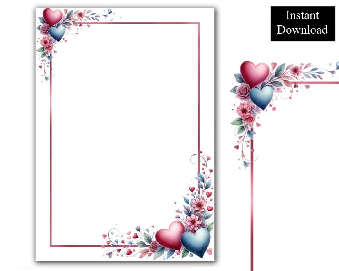 Valentines Day Watercolour Border Frame Love Hearts Floral Simple Clip ...