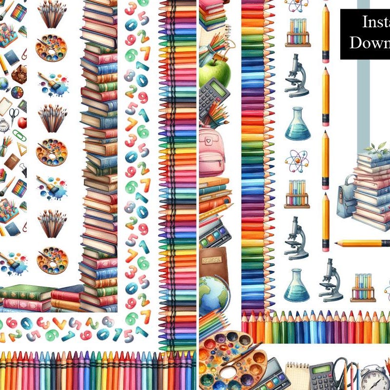 Pencil Border Clipart - Etsy Australia