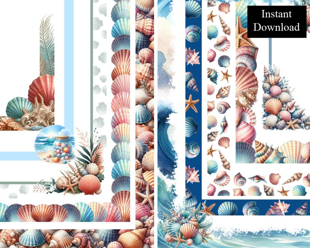 Sea Shells Borders Frames Shells Ocean Sea Water Clip Art Bundle 10 ...