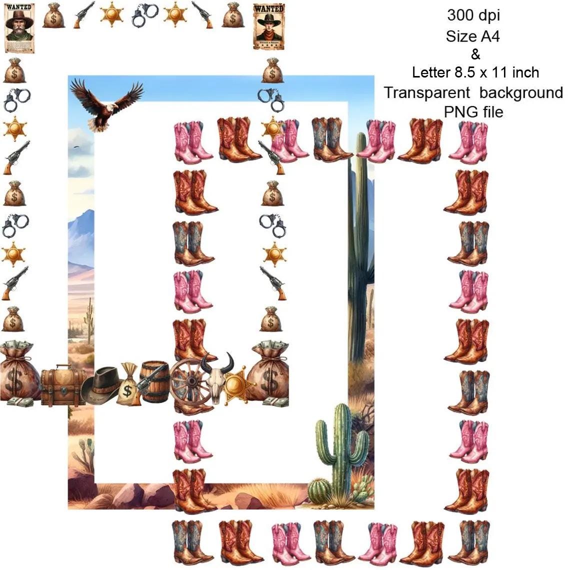 Wild West Borders Western Frames Clip Art 10 Digital Download Frames A4 ...