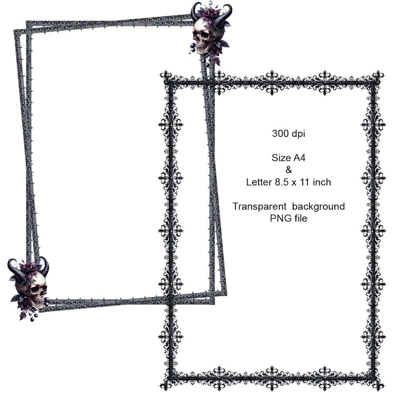 Gothic Rose Skulls Borders 8 Frames Ornate Gothic Clip Art Digital ...