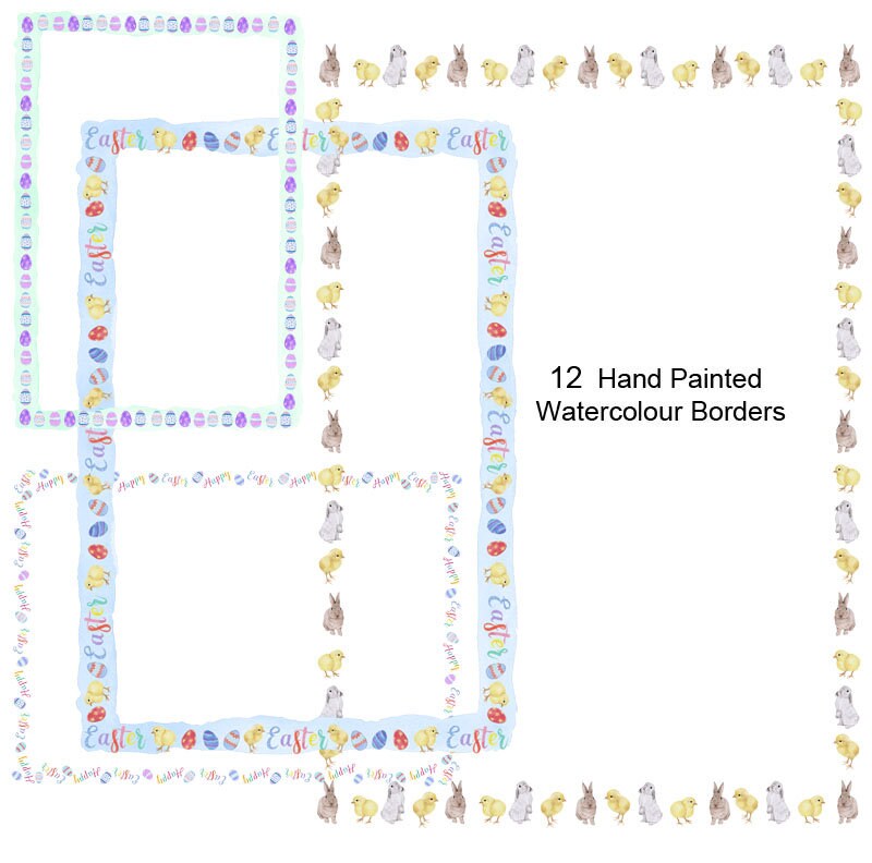 Easter Watercolour Borders Frames Rabbit Easter Egg Clip Art Bundle 12 ...