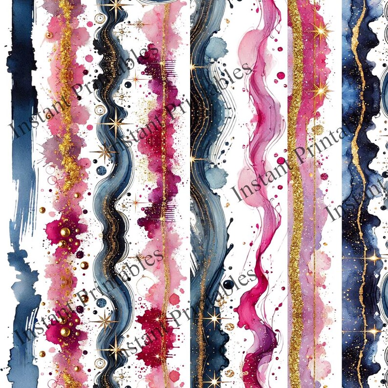 Pink Navy Gold Glitter Watercolour Style Border Frame Edge Bundle 8 ...