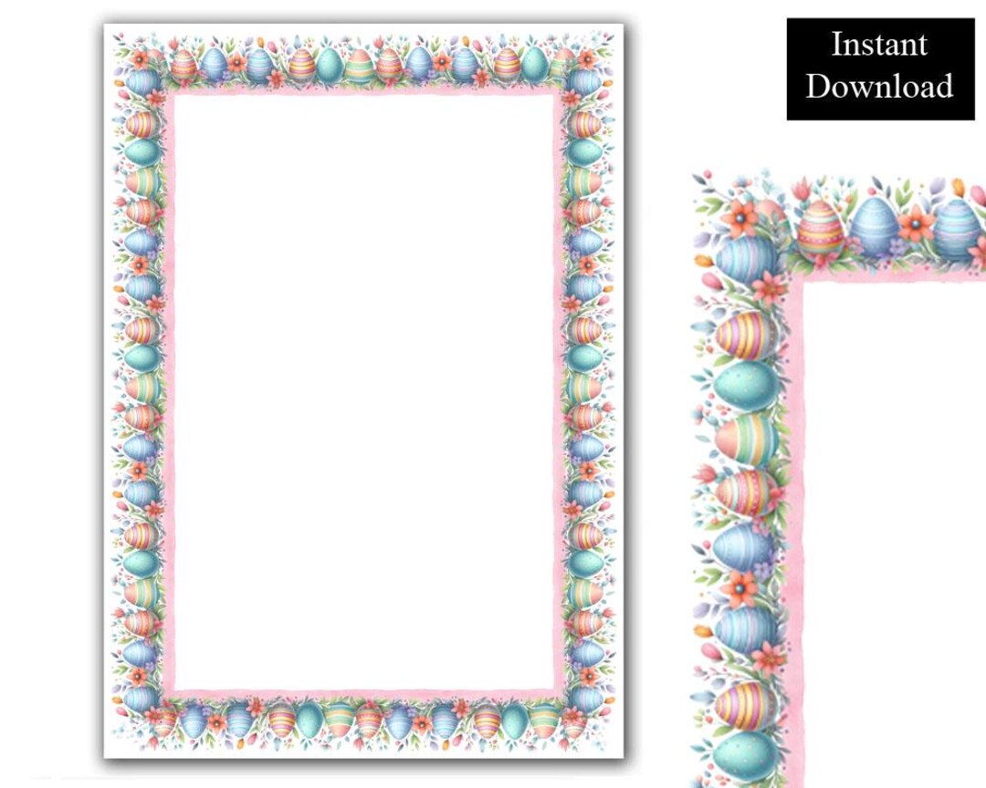 Easter Hunt Watercolour Border Frame Floral Rabbit Easter Egg Clip Art ...