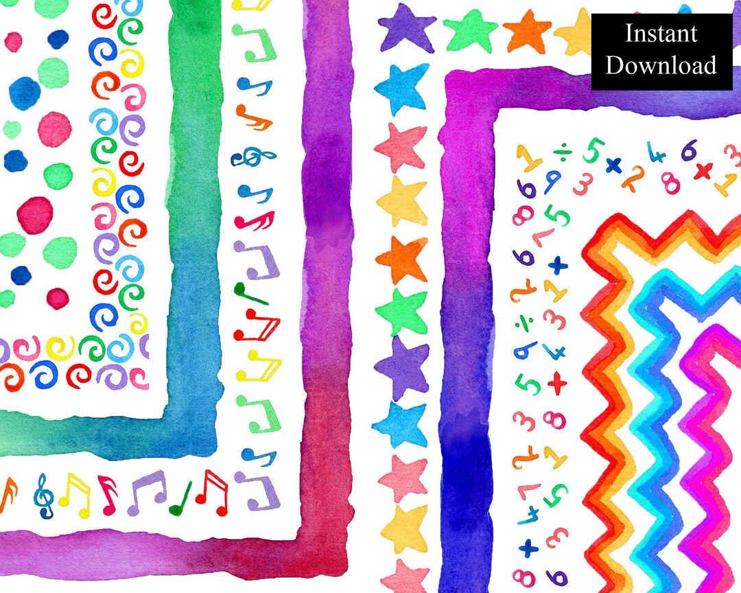 Rainbow Hand Painted Watercolour Border Frames Clipart Bundle 11 ...