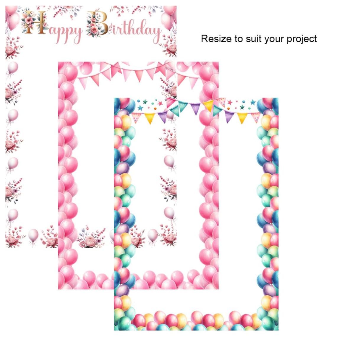 Birthday Party Watercolour Borders Frames Happy Birthday Clip Art ...