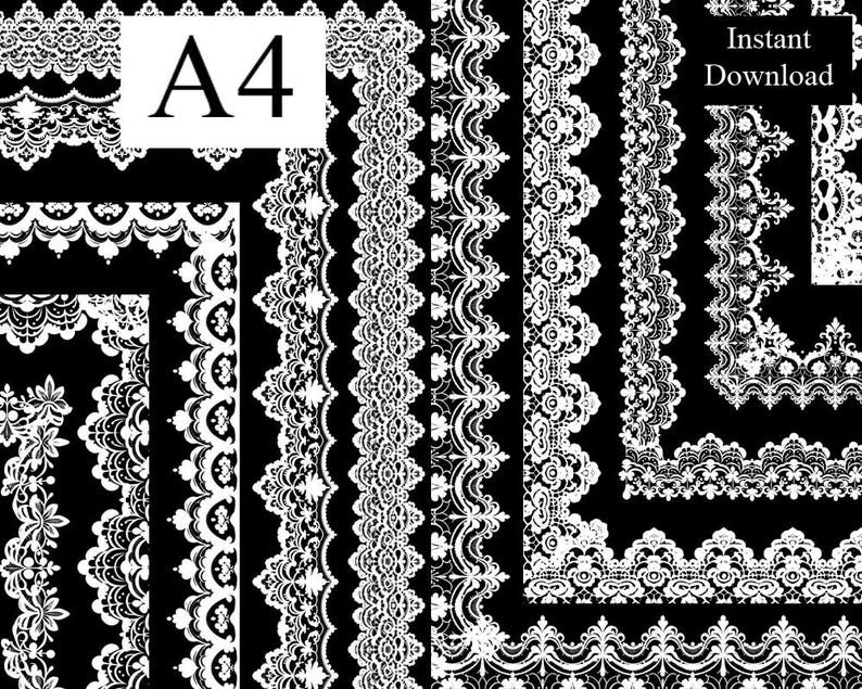 White Lace Borders Frames Clip Art Bundle 10 Digital Download Frame A4 ...