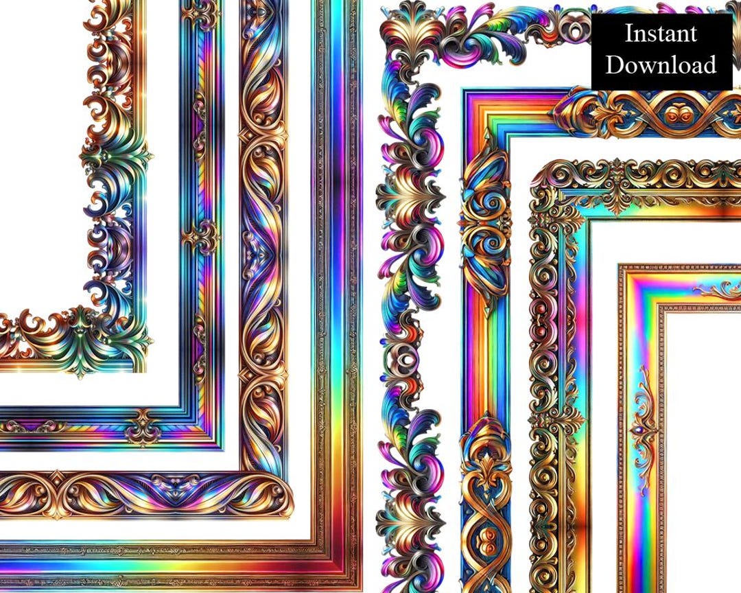 Iridescent Metallic Watercolour Borders Frames Rainbow Clip Art 8 ...
