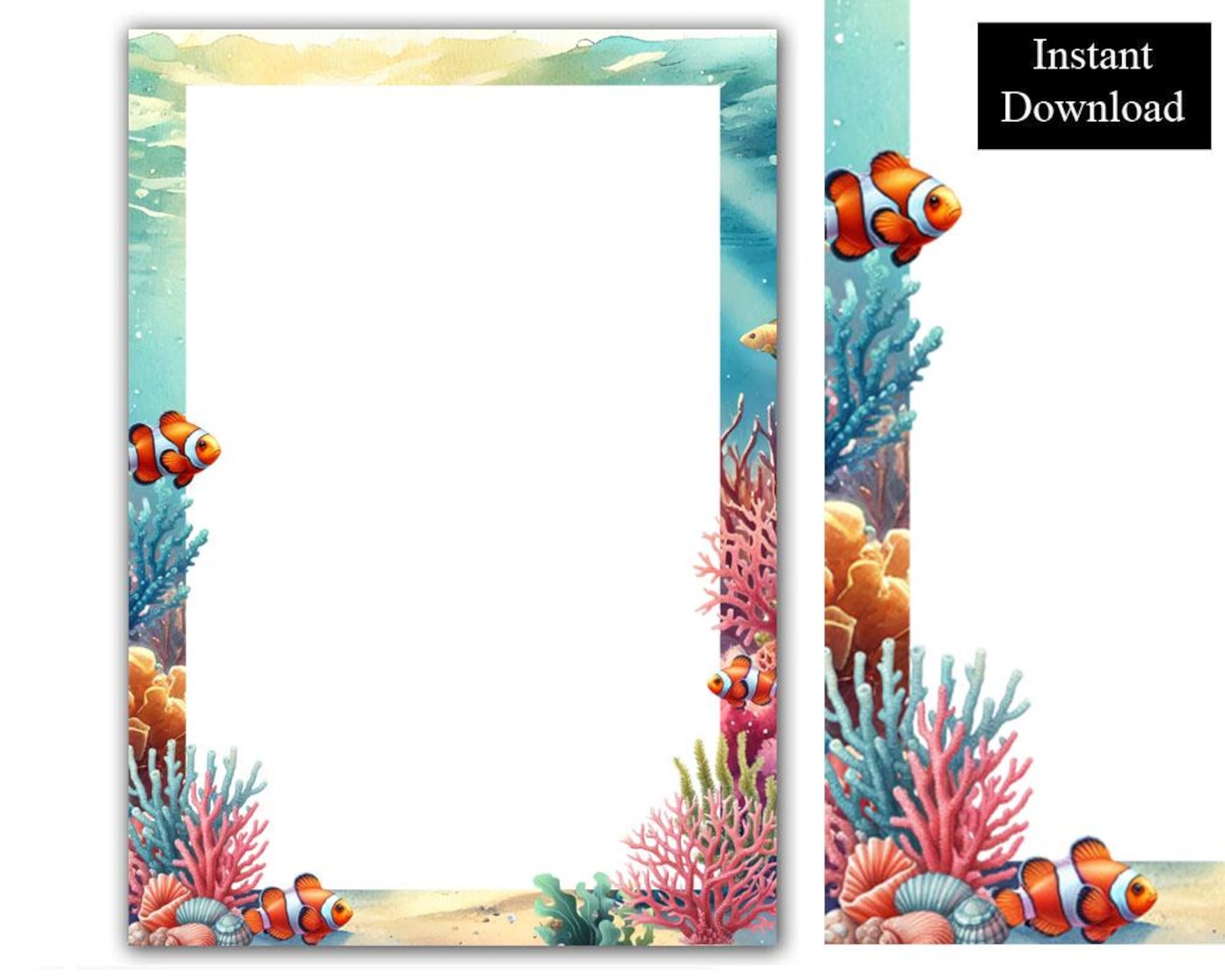 Under the Sea Border Frame Clip Art Digital Download Frame A4 & 8.5x11 ...