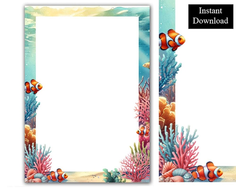 Under the Sea Border Frame Clip Art Digital Download Frame A4 & 8.5x11 ...