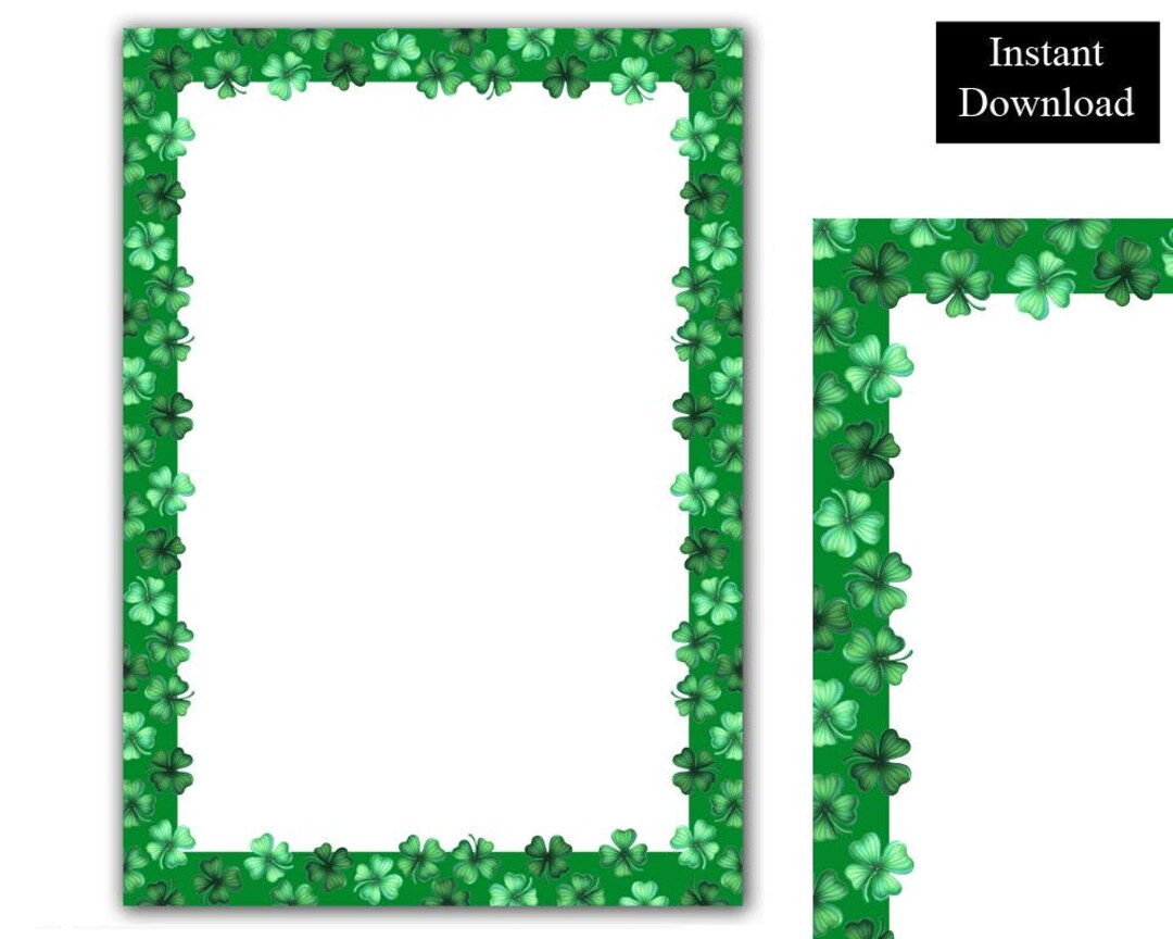 St Patrick's Day Border Simple Green 4 Leaf Clover Clip Art PDF and PNG ...