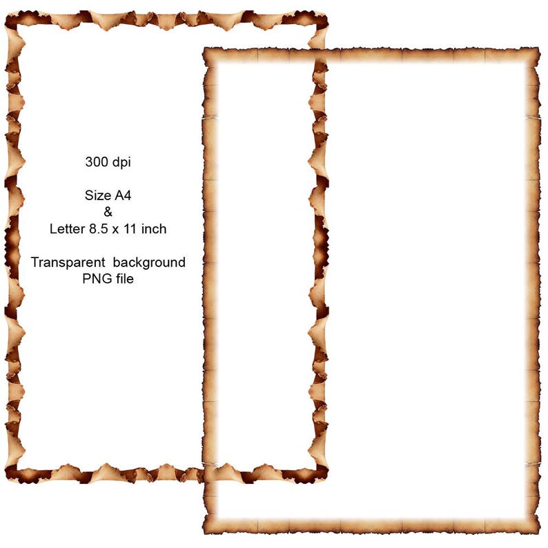 Burnt Edge Borders Frames Clipart Bundle 9 Digital Download A4 & 8.5x11 ...