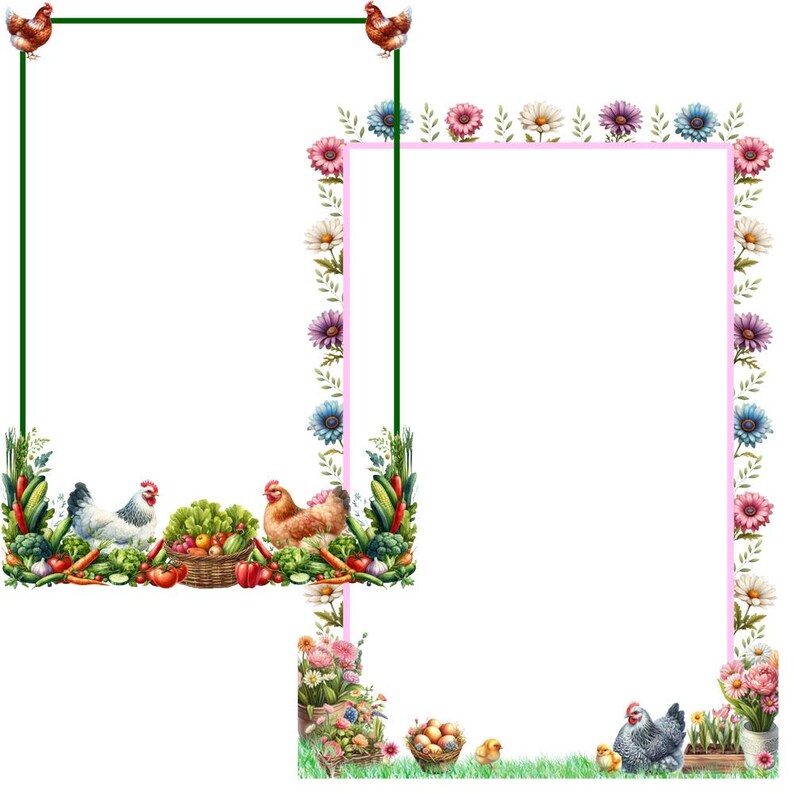 Chicken Watercolour Borders Frames Bundle 8 Digital Download Frame A4 ...