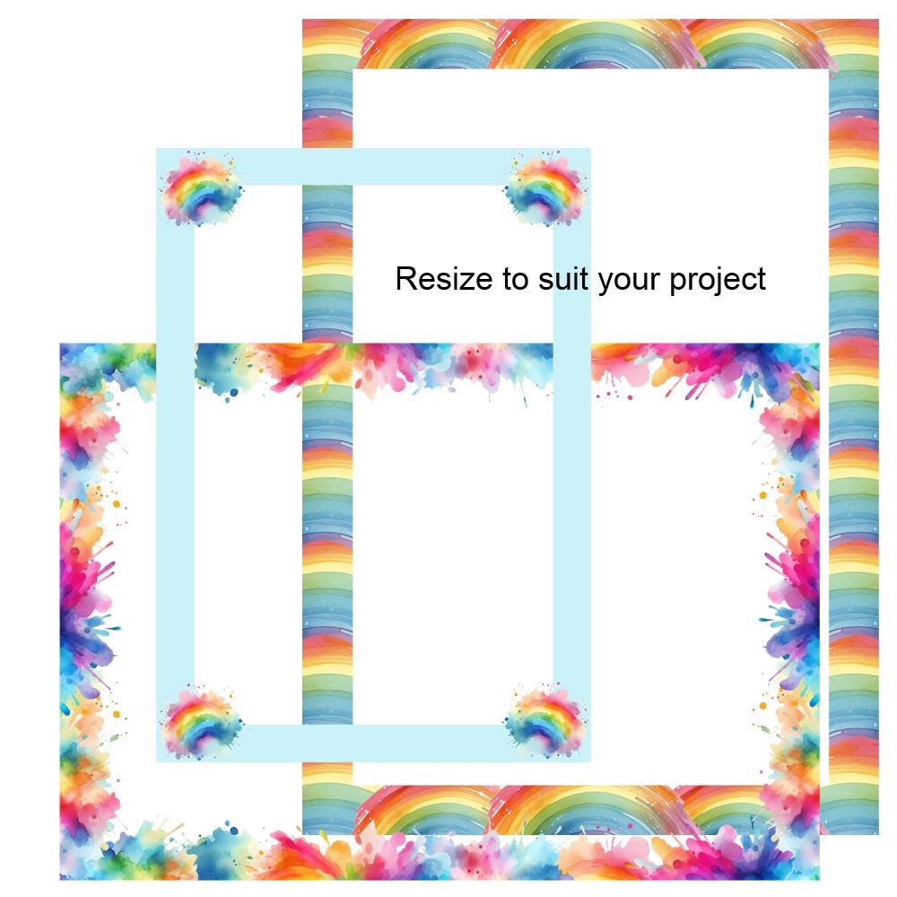 Colourful Rainbow Borders 10 Frames Bundle Digital Download A4 & 8.5x11 ...