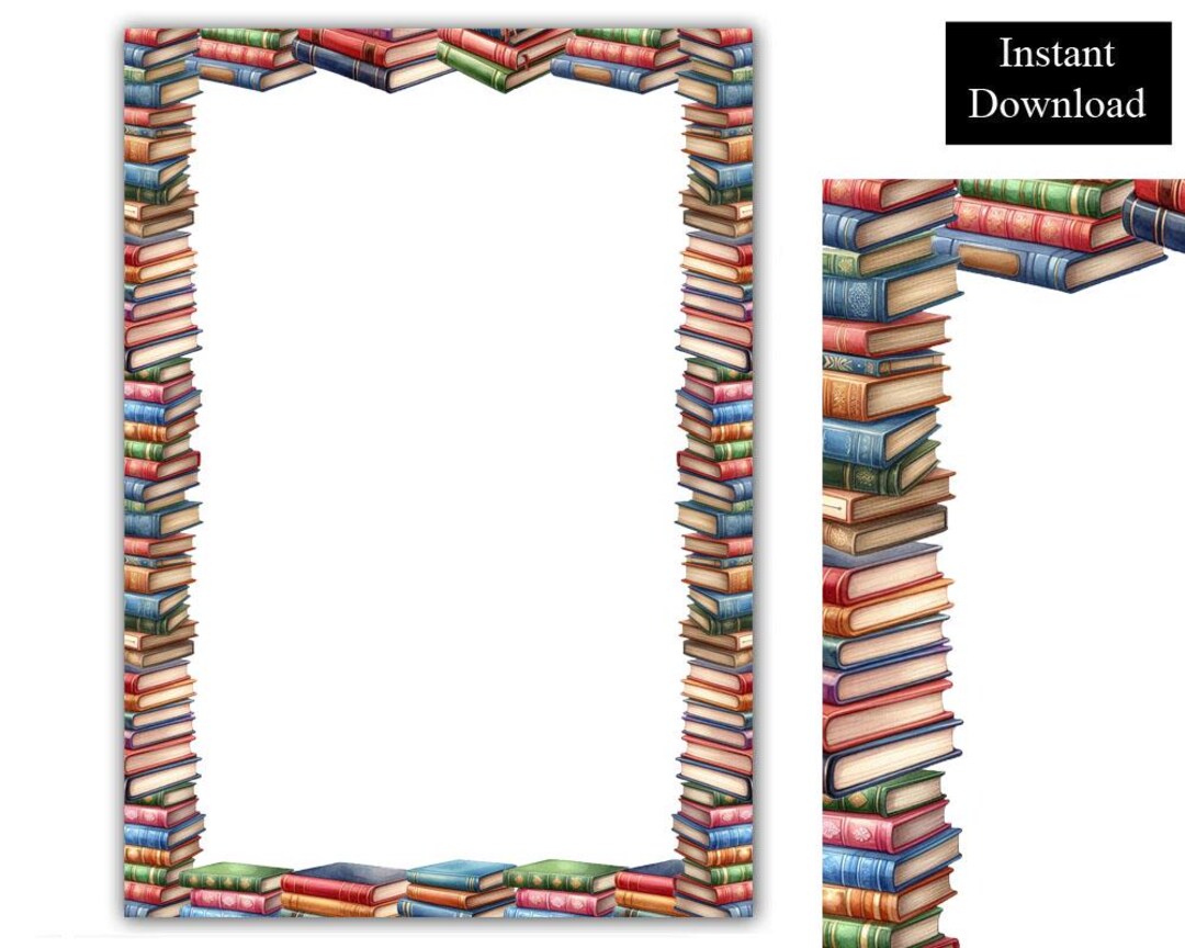 School Books Border Frame Clipart Digital Download A4 & 8.5x11 ...