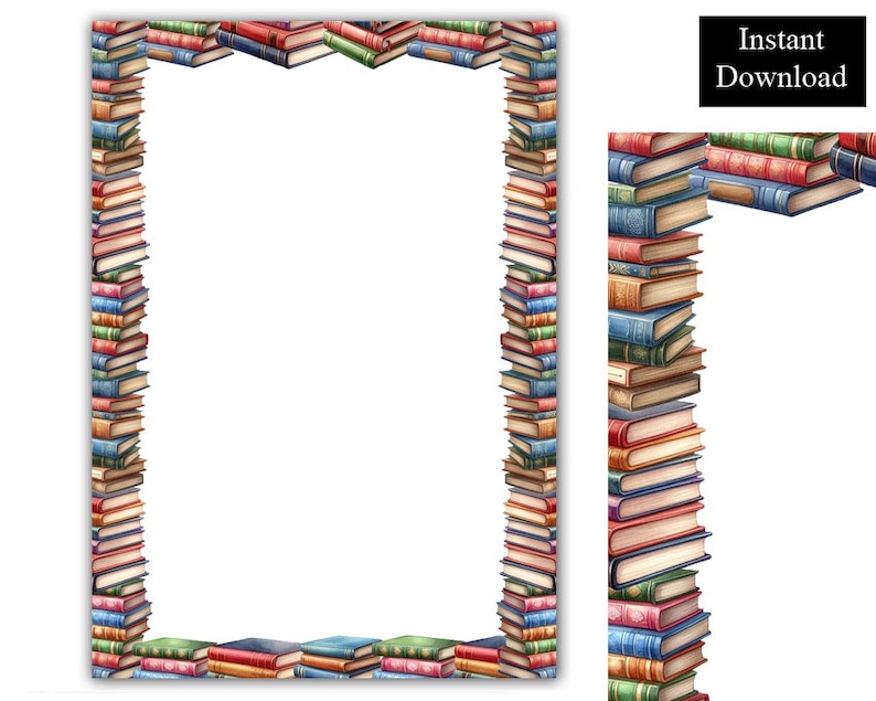School Books Border Frame Clipart Digital Download A4 & 8.5x11 ...