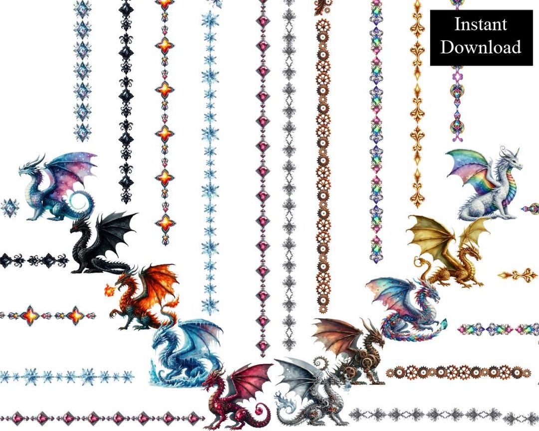 Dragon Page Borders Frames Dragons Gem Stones Ice Fire Mechanical Gold ...