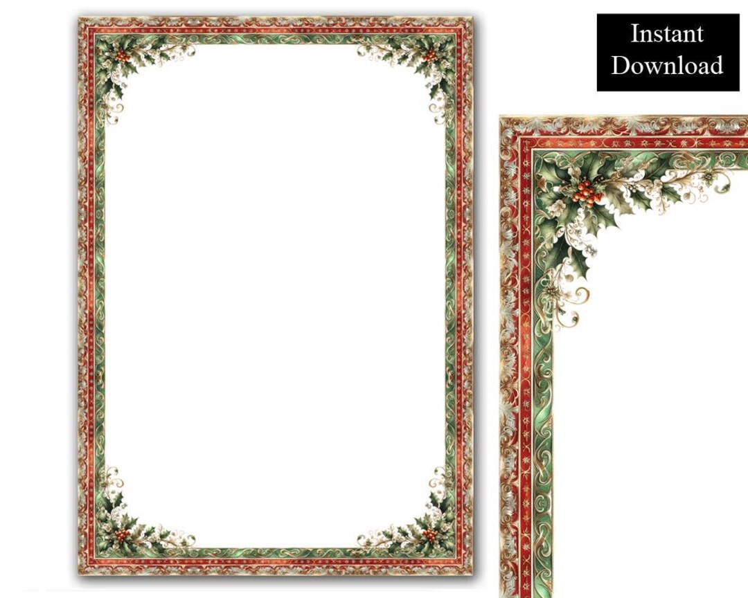 Metallic Christmas Border Frame Clip Art Digital Download A4 & 8.5x11 ...