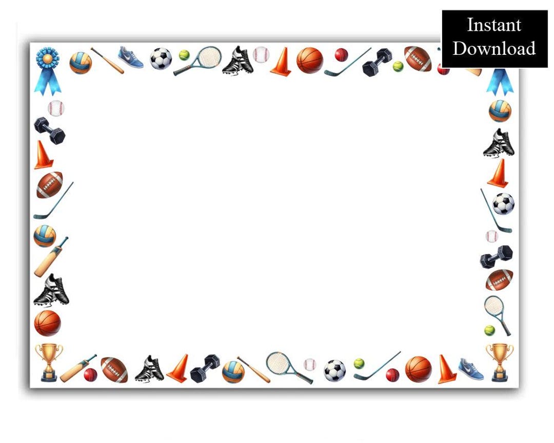 Sports Field Day Border Sports Equipment Clip Art PDF and PNG Digital ...