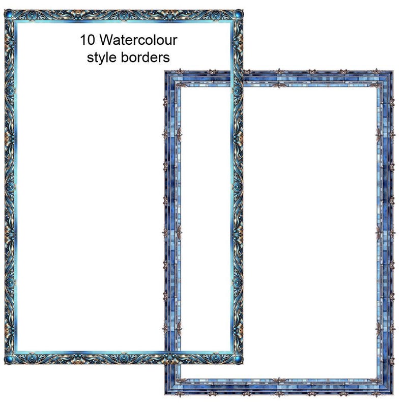 Blue Metal Watercolour Borders Frames Futuristic Sci Fi Clip Art 8 ...