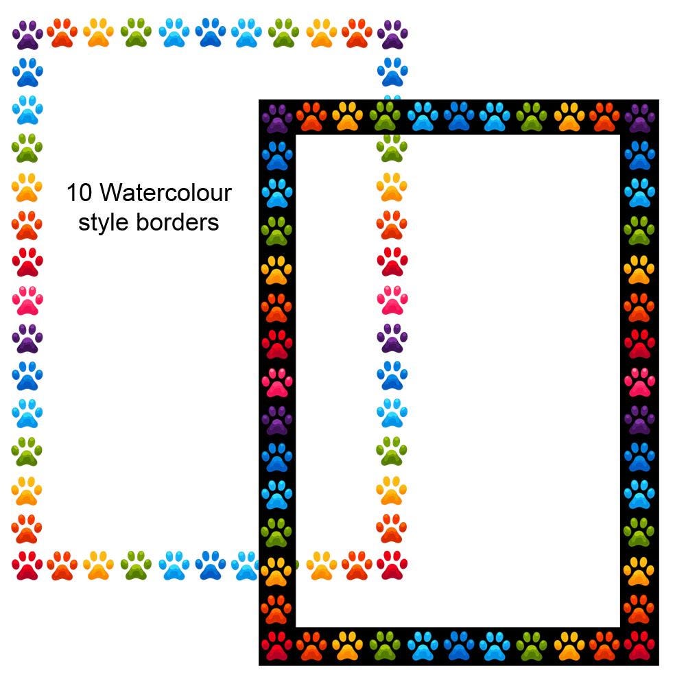 Paw Print Borders Frames Animal Footprints Clipart Bundle 10 Digital ...