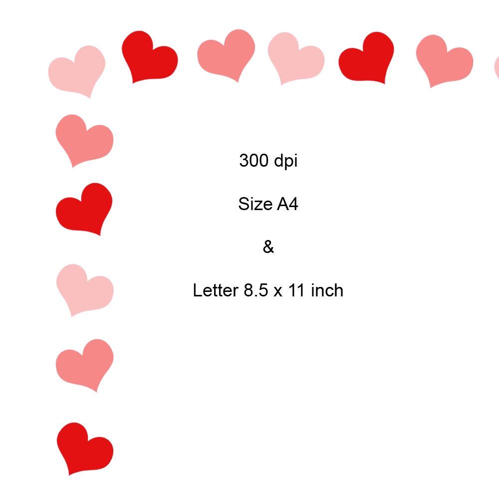 Valentine's Day Border Frame Love Hearts Simple Clip Art PDF and PNG ...