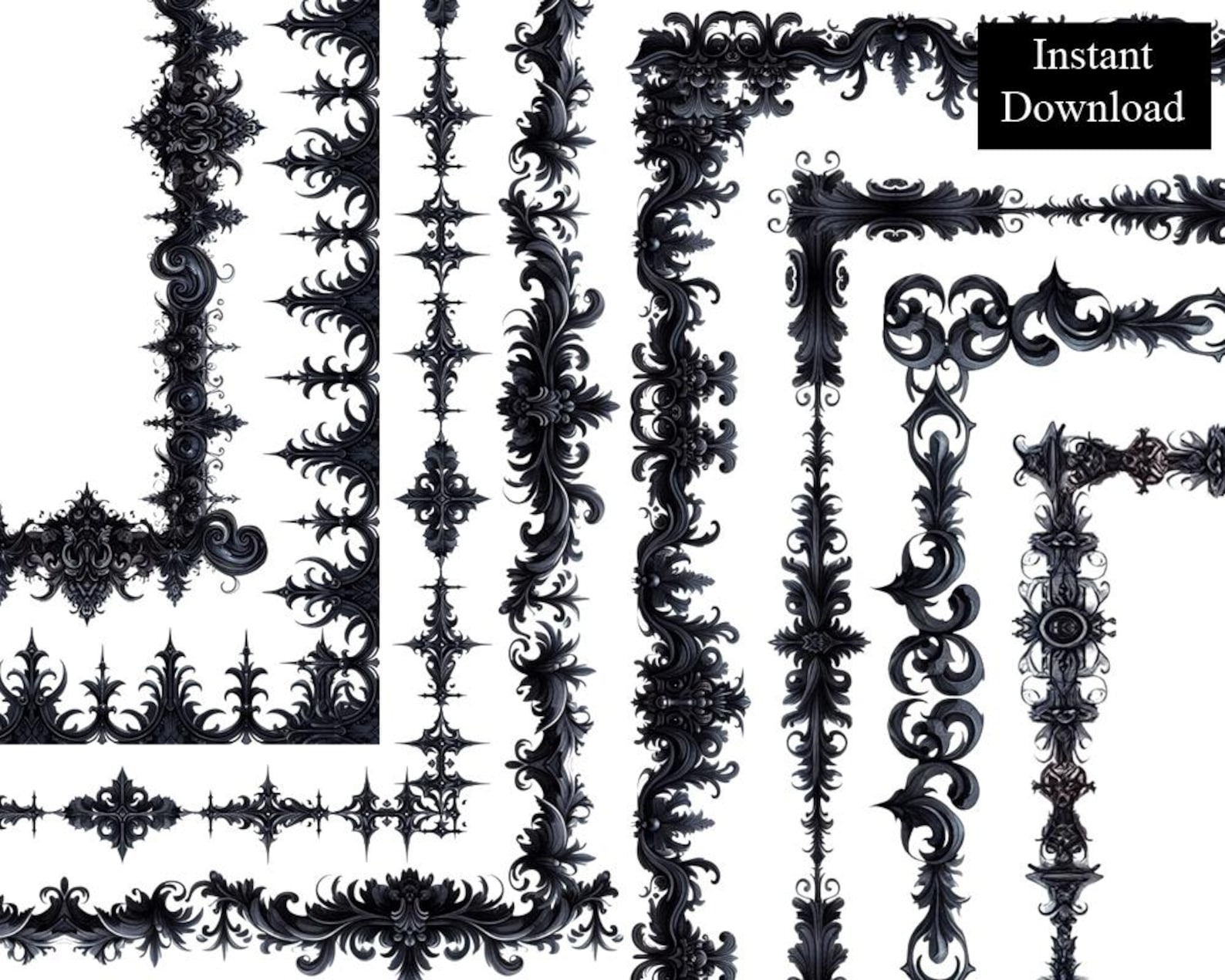 Dark Gothic Borders 8 Frames Ornate Gothic Style Clip Art Digital ...