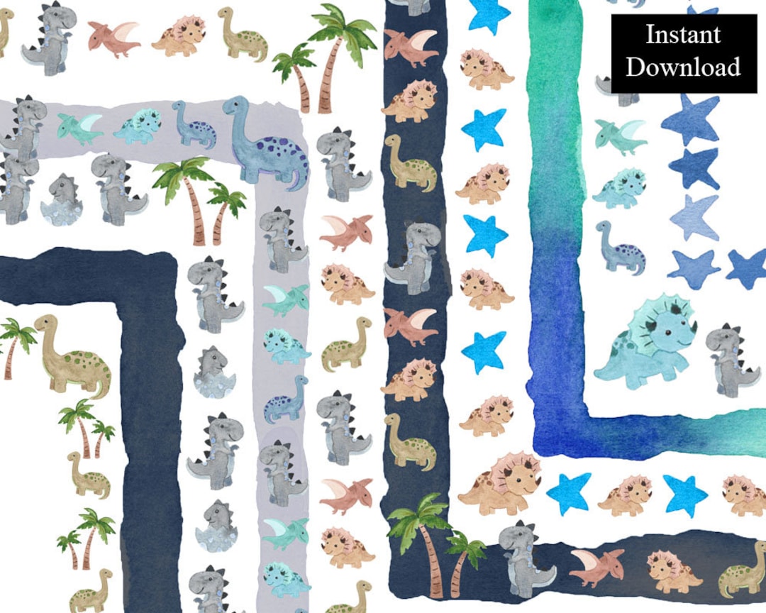Cute Dinosaur Watercolour Borders Frames Dino Clip Art Bundle 10 ...
