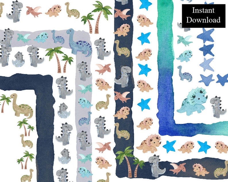 Cute Dinosaur Watercolour Borders Frames Dino Clip Art Bundle 10 ...