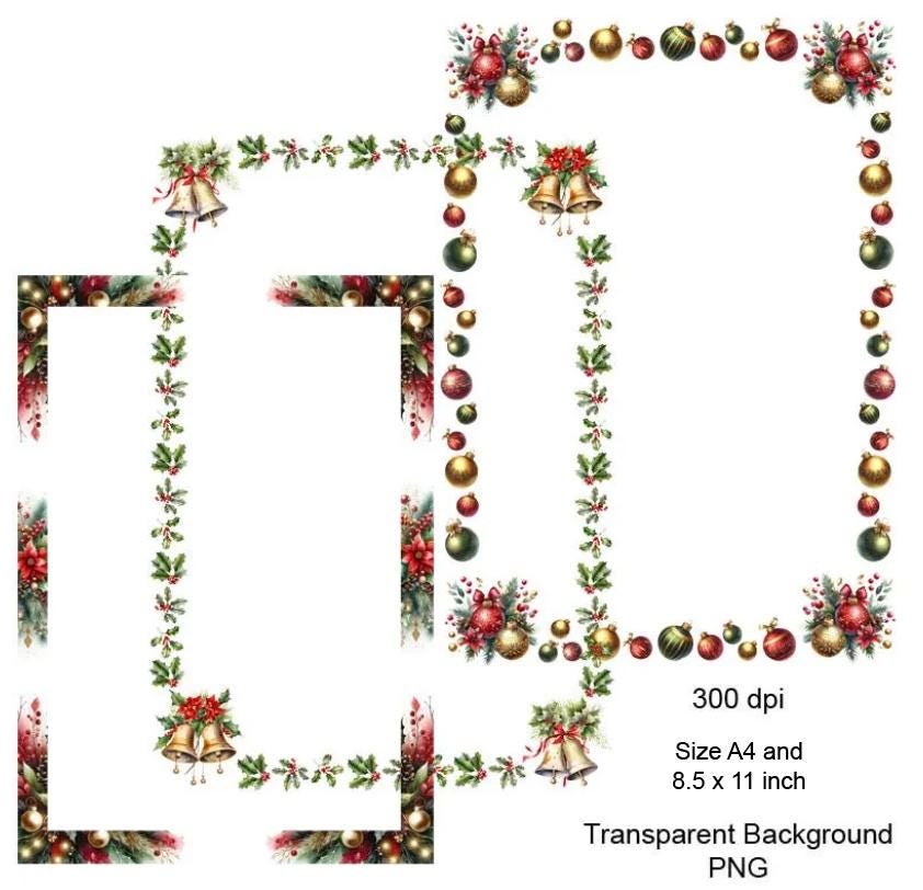 Christmas Watercolour Borders Frames Christmas Clip Art 10 Digital ...