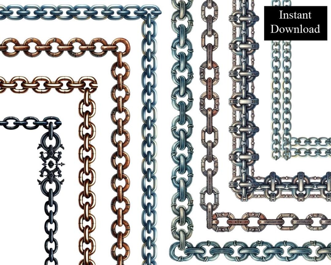 Chain Links Watercolour Borders Frames Bundle 8 Digital Download Frame ...