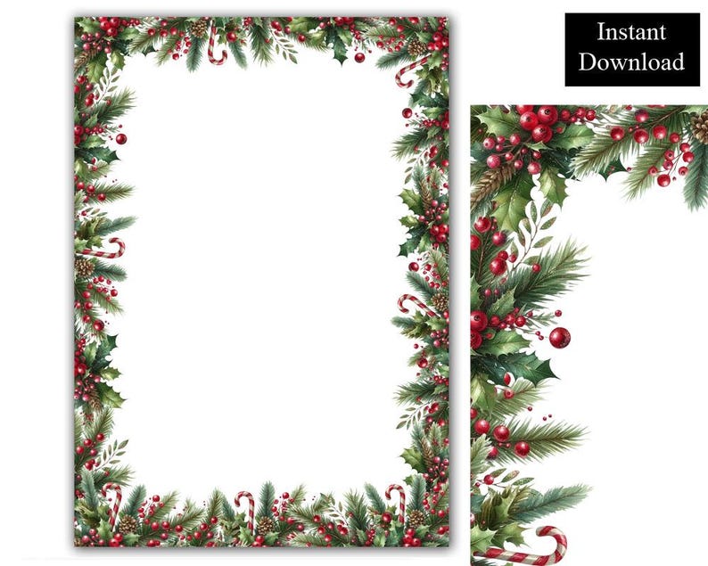 Greenery Christmas Border Frame Clip Art Digital Download A4 & 8.5x11 ...