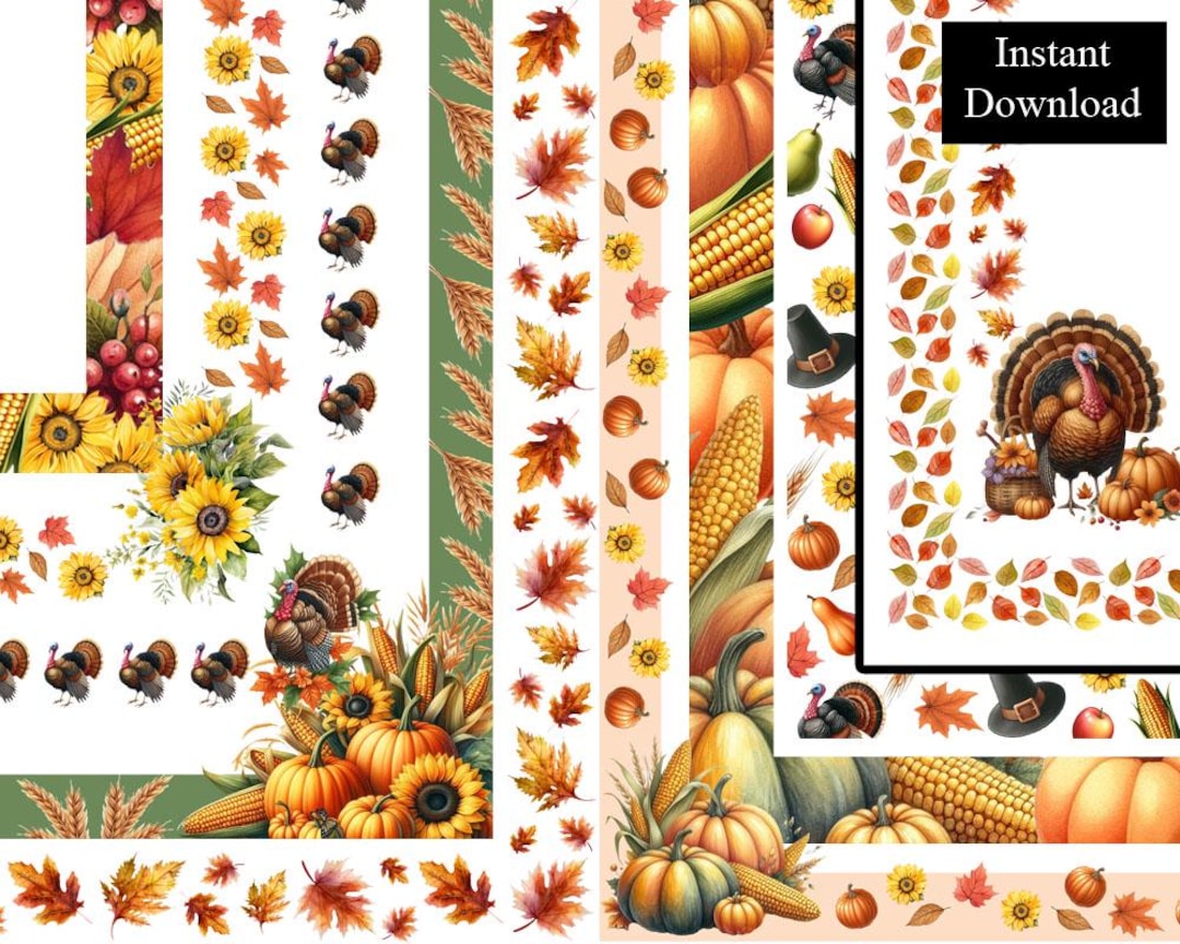 Thanksgiving Watercolour Borders Frames Thanksgiving Bundle 10 Digital ...