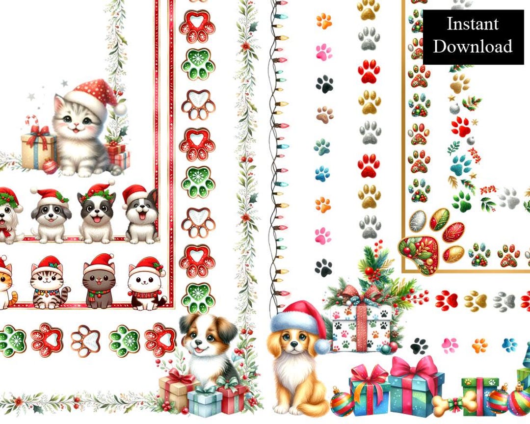 Pet Christmas Borders Watercolour Frame Clip Art 10 Digital Download 8. ...