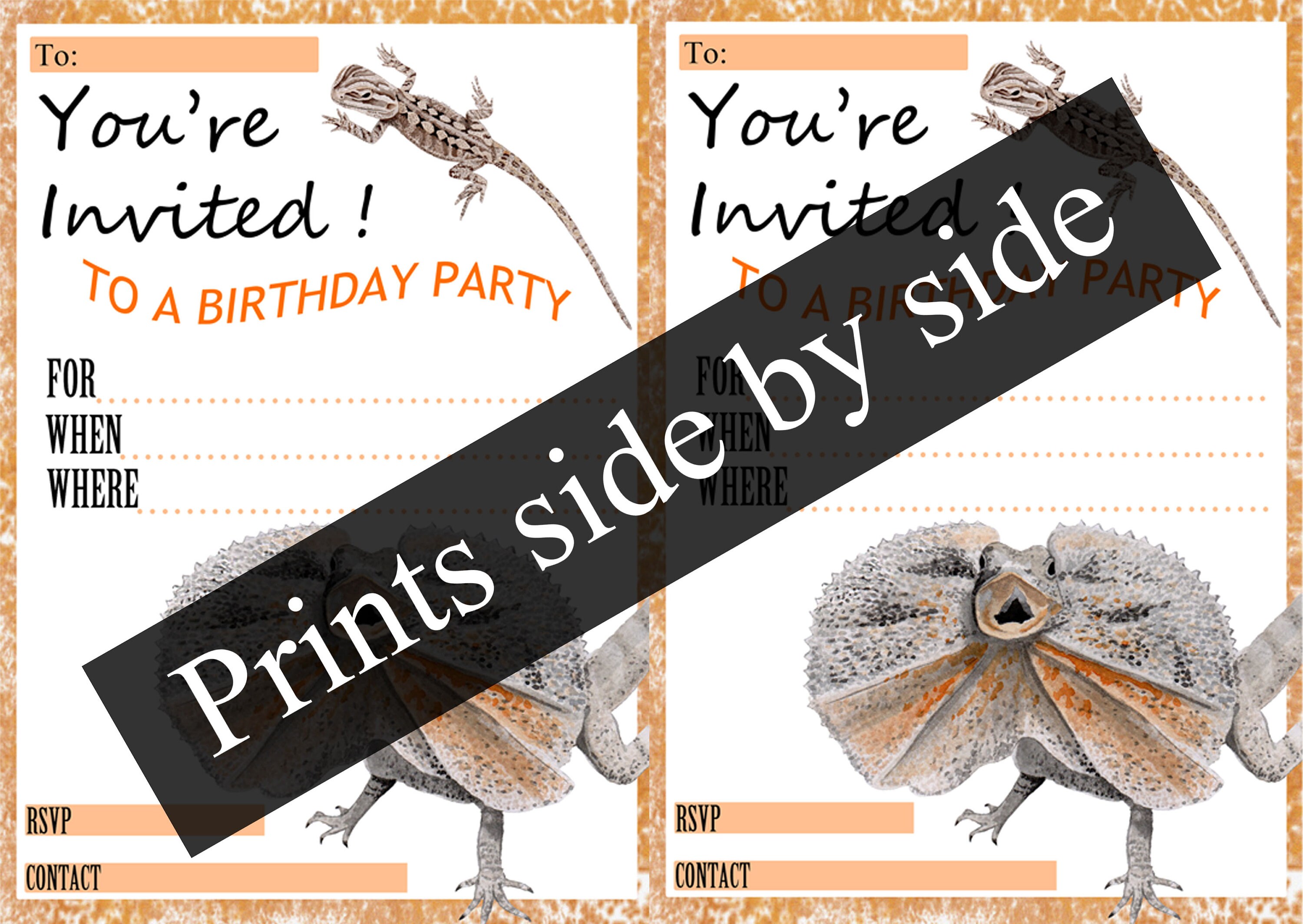 Boys Lizard Birthday Invitation Australian Reptile Invite Frill Neck ...