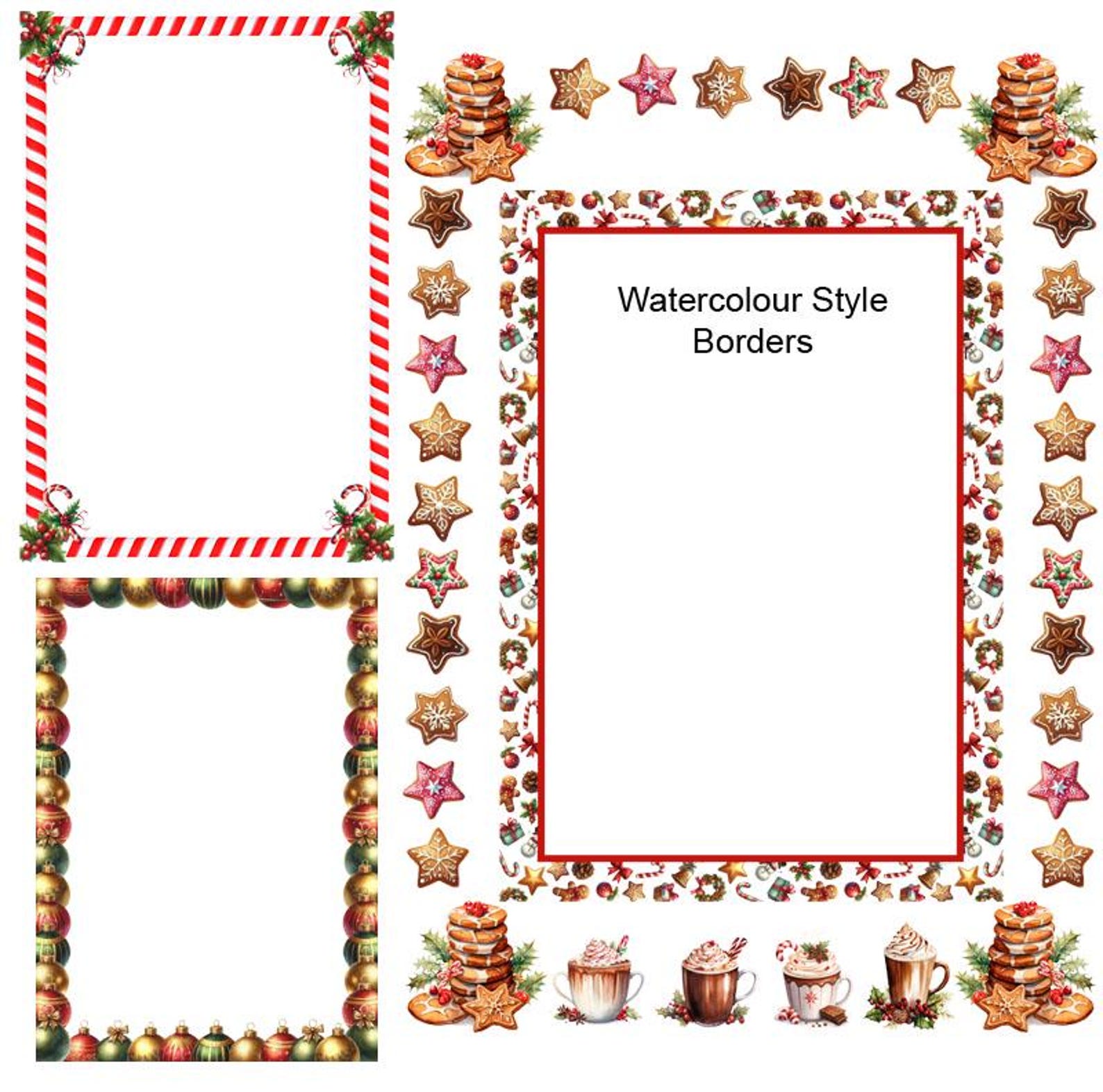 Christmas Watercolour Borders Frames Christmas Clip Art 10 Digital ...