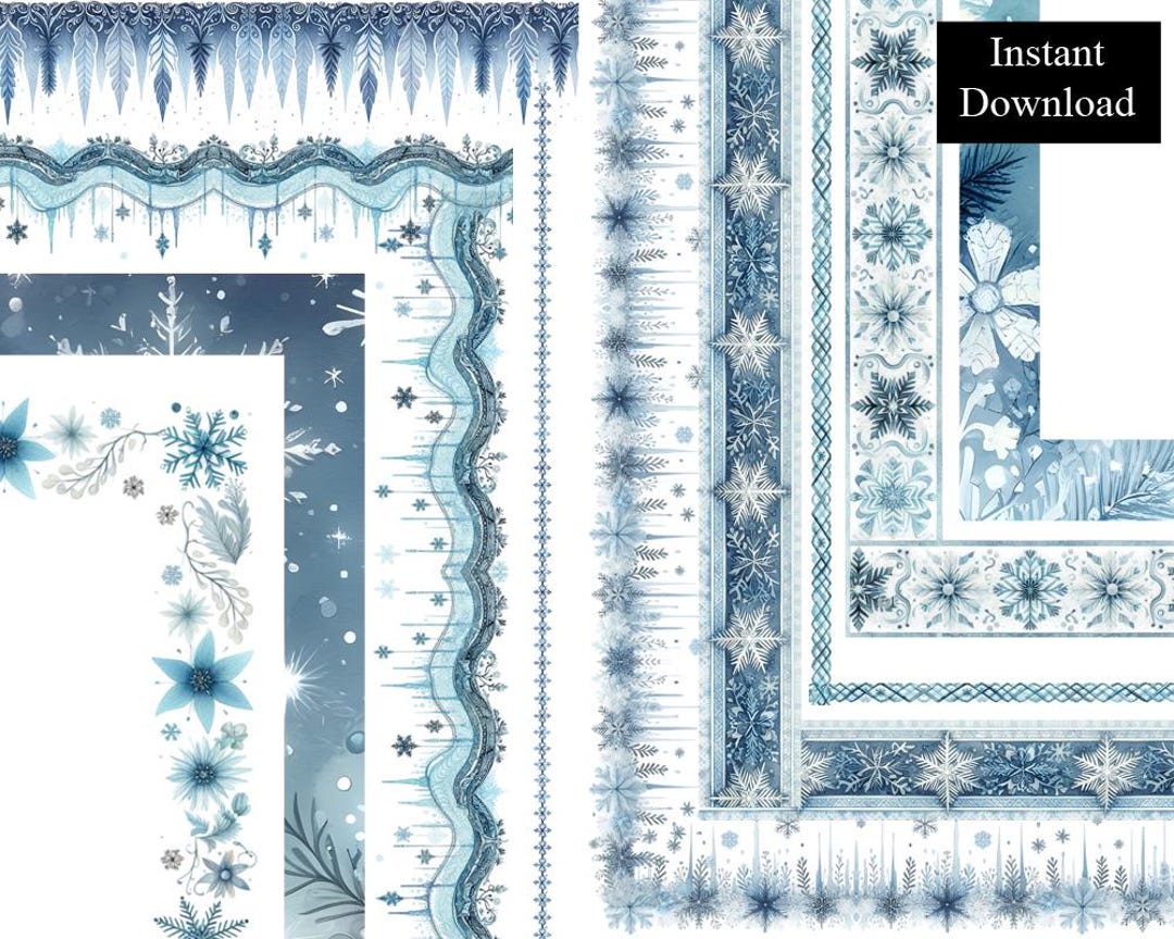 Winter Watercolour Borders Frames Snowflake Cold Ice Clip Art Bundle 9 ...