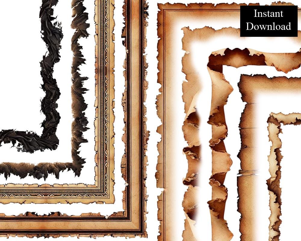 Burnt Edge Watercolour Borders Frames Sepia Old Paper Clip Art Bundle 9 ...