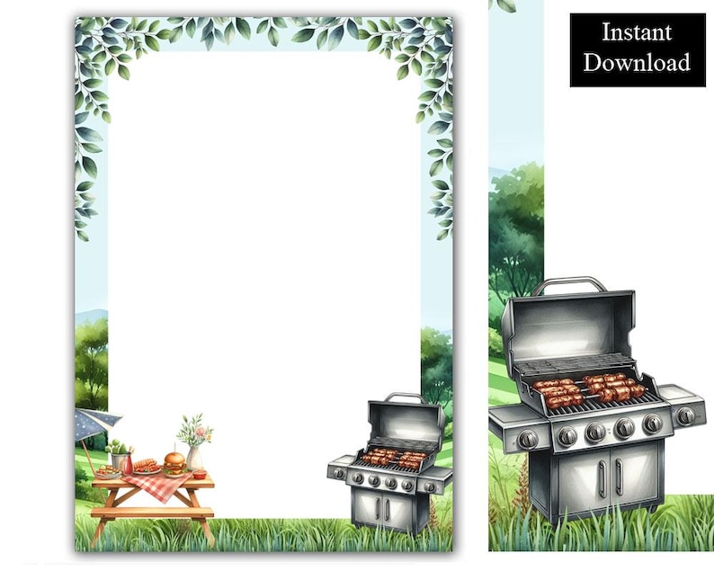 BBQ Border Frame Watercolor Clipart Picnic Border Barbecue Printable ...