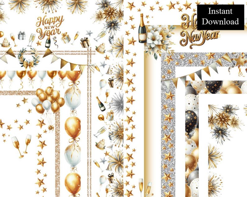 Celebration Party Watercolour Borders Frames New Years Eve Clip Art ...