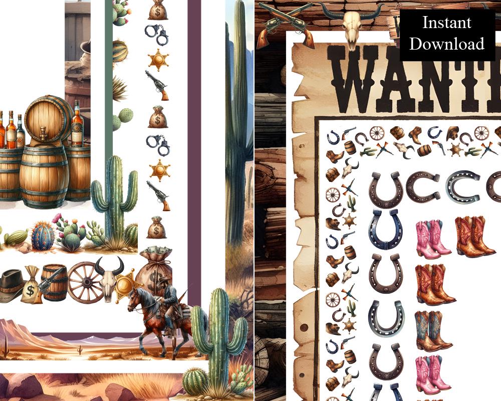 Wild West Borders Western Frames Clip Art 10 Digital Download Frames A4 ...
