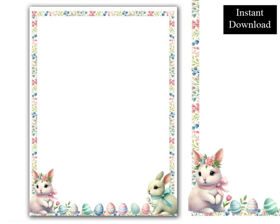 Easter Hunt Watercolour Border Frame Floral Rabbit Easter Egg Clip Art ...