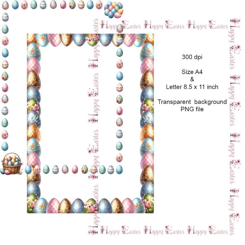 Easter Watercolour Borders Frames Rabbit Easter Egg Clip Art Bundle 10 ...