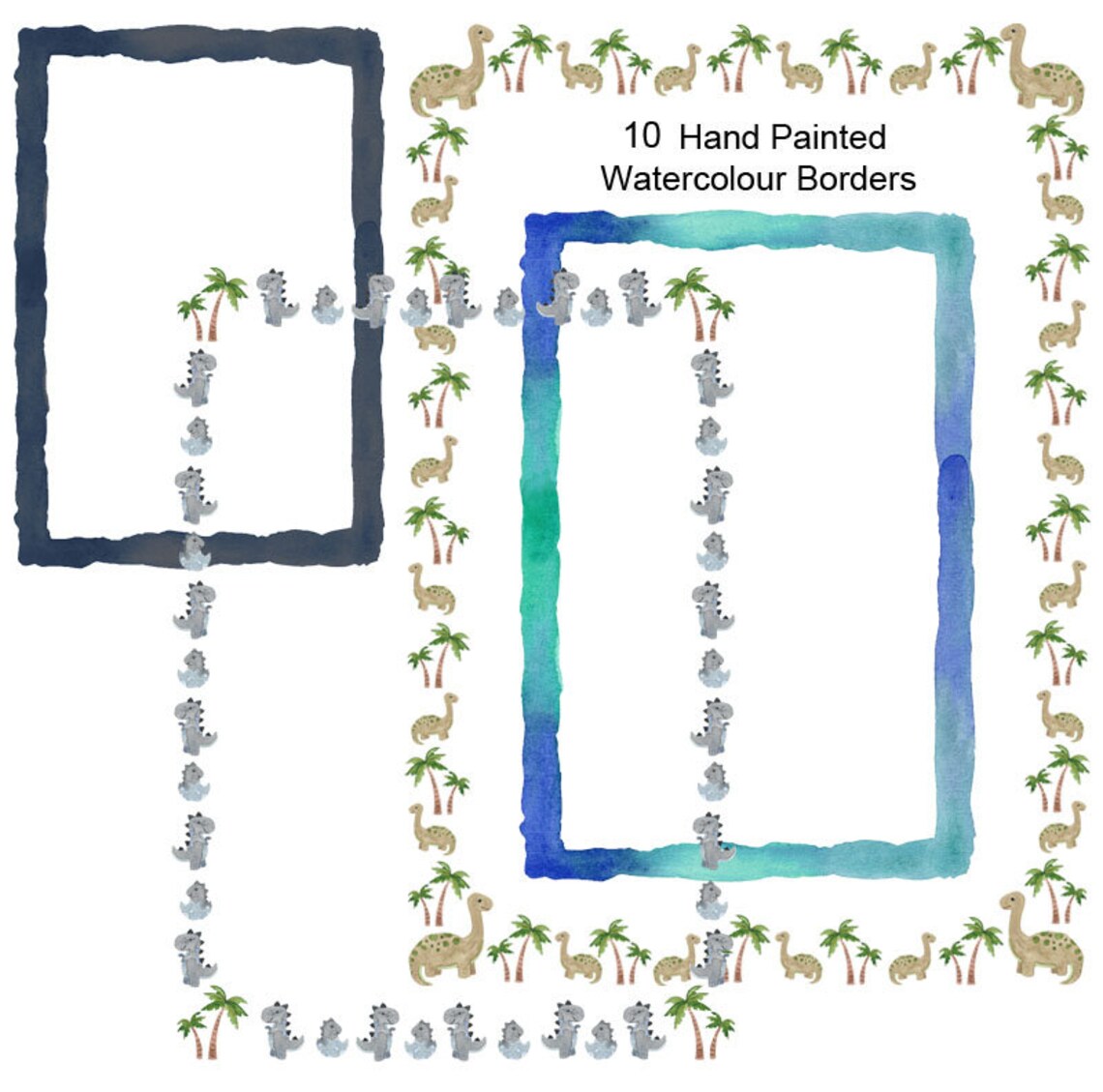 Cute Dinosaur Watercolour Borders Frames Dino Clip Art Bundle 10 ...