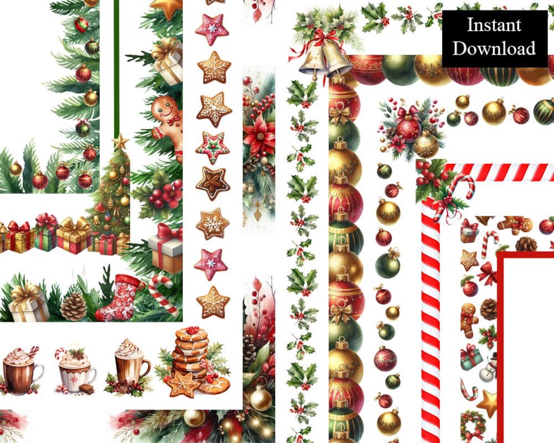 Christmas Watercolour Borders Frames Christmas Clip Art 10 Digital ...