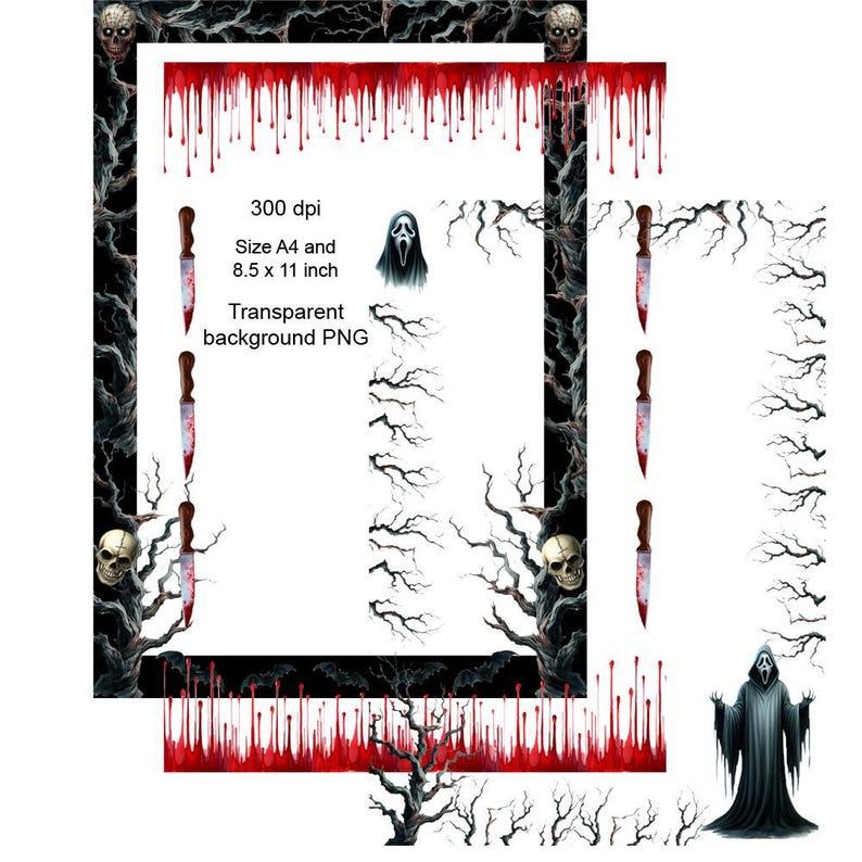 Creepy Horror Halloween Spooky Borders 10 Frames Bats Spiders Gothic ...