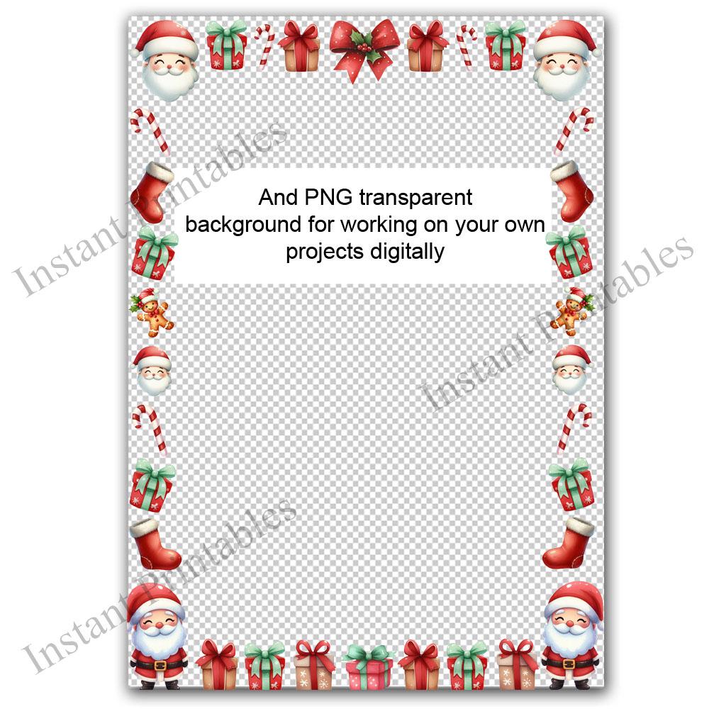 Cute Christmas Border Frame Clip Art Digital Download A4 & 8.5x11 Santa ...