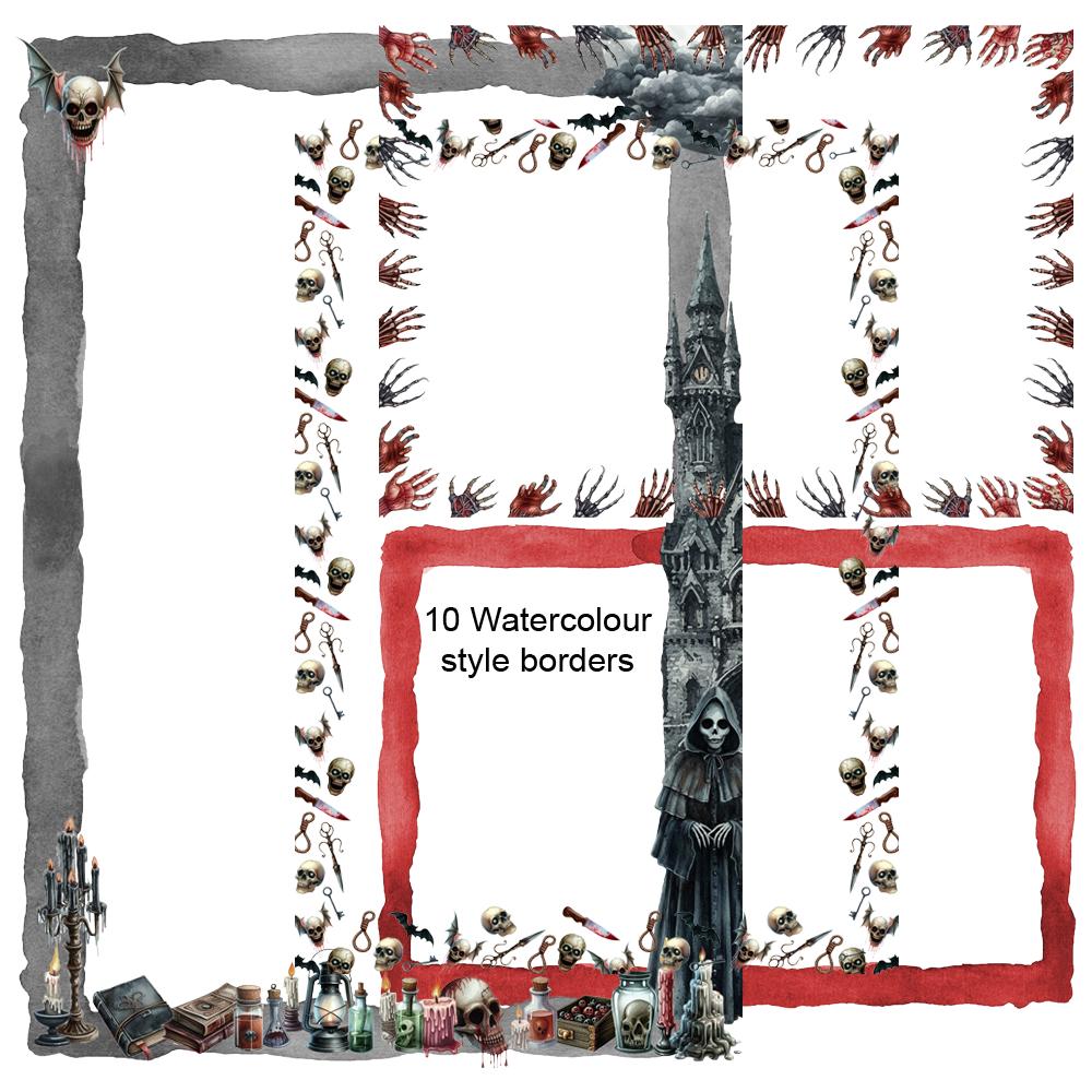 Creepy Horror Halloween Spooky Borders 10 Frames Bats Spiders Gothic ...